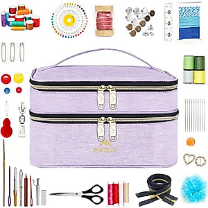 Sewing Supplies Organizer, Double-Layer Sewing Box Organizer Accessories Storage Bag, Large Sewing Basket Water Resistant Travel Women Sewing Gifts for Kit, Scissors, Thread, Pins, Needles, Clips