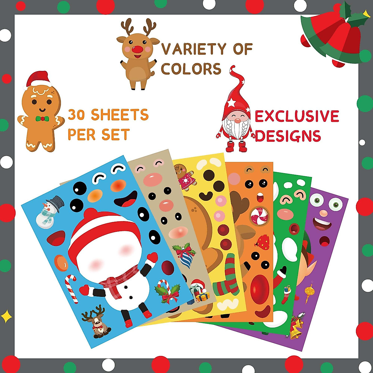 Funnlot Christmas Stickers for Kids - Make Your Own Stickers Game and Activities for Toddlers - 30PCS Christmas Craft Kits