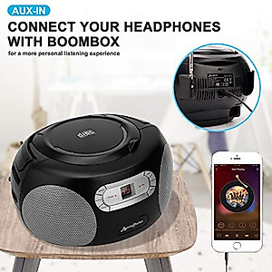 ByronStatics Portable CD Player Boombox with AM FM Radio, Top Loading CD, 1W RMS x 2 Stereo Speaker, Aux-in Jack, LCD Display, AC110-120V Operated Black