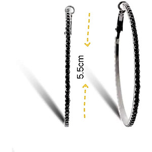 Silver Plated Women Hoop Earrings Bridal Wedding Black White Pink Crystal Rhinestone EarBrings (Black)