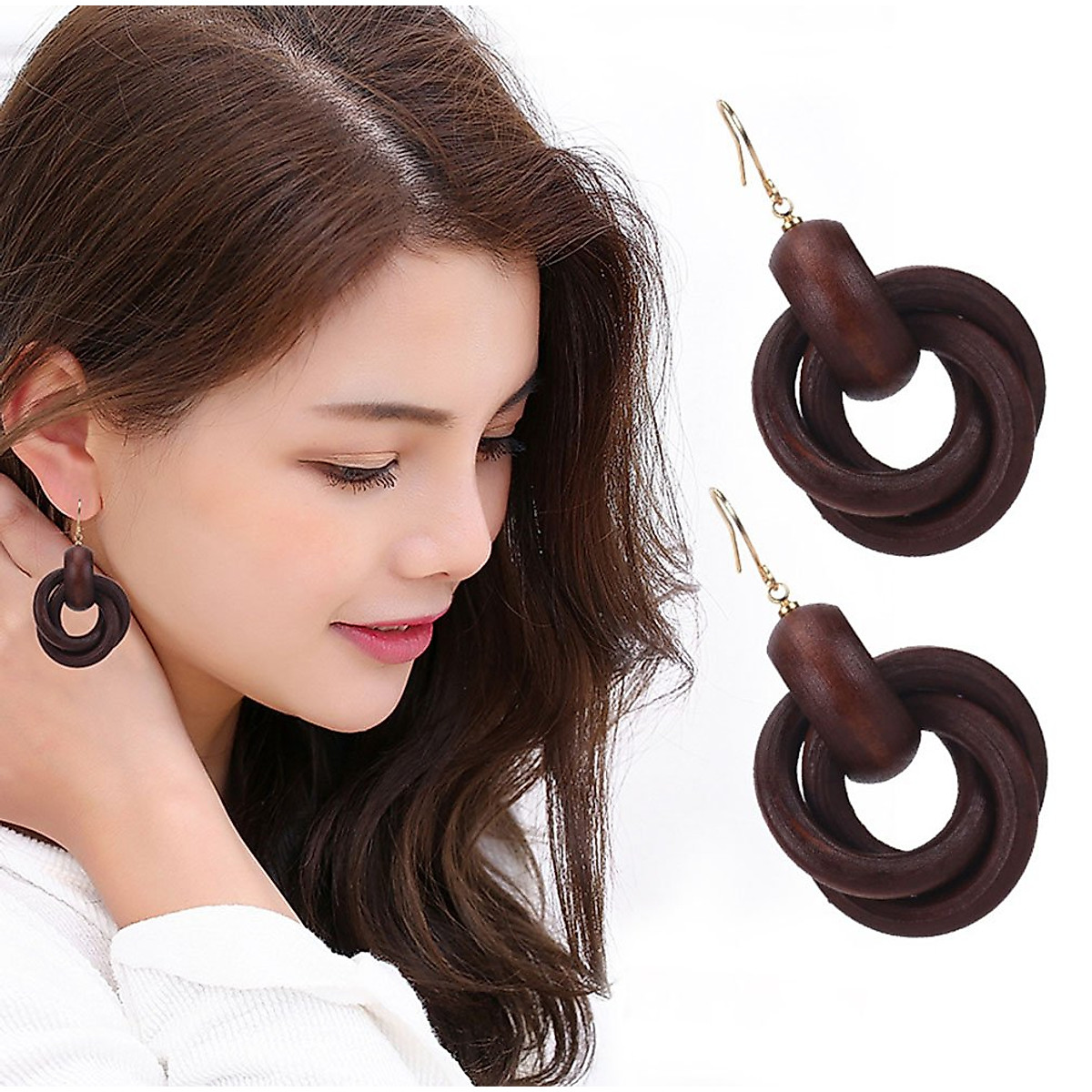 Wooden Earrings for Women Big Statement Circle Beautiful Hoop Earrings (Brown Tone)