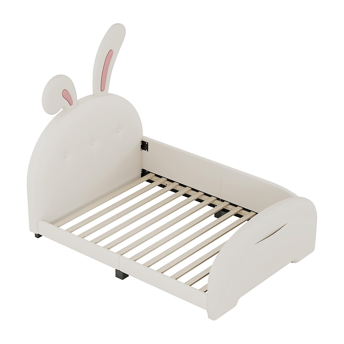 BEDGJH Twin Size Upholstered Rabbit-Shape Princess Bed, Wood Twin Size Platform Bed Frame with Headboard and Footboard for Kids Teens Girls Boys, Fun Design & Easy Assembly (White)