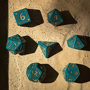 Q WORKSHOP RuneQuest RPG Dice Set 7 Polyhedral Pieces (Turquoise & Gold)