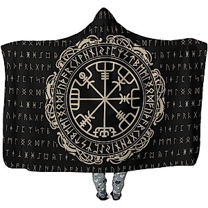 Viking 3D Printing Hooded Blanket Keeps Warm And Soft Vegvisir Viking Dragon Unisex Winter Wearable Hooded Blanket Double Layer Thick Plush Wool Blanket ( Color : Blanket , Size : 50x60in/130x150cm )