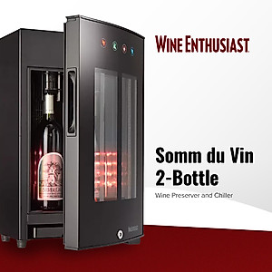 Wine Enthusiast Somm du Vin 2-Bottle Wine Preserver and Chiller – Split Zone Temperature Control, Hands Free Vacuum Seal System, Touchscreen Controls (Right Hinge)