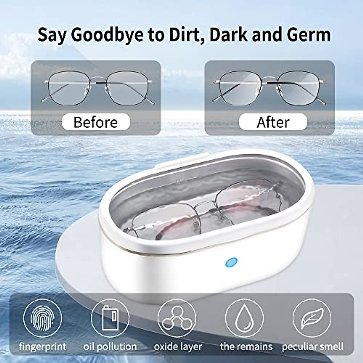 Ultrasonic Jewelry Cleaner High Capacity SUS304 Tank Cleaning Eyeglasses Machine 48KHz Portable and Low Noise Ultrasonic Machine for Ring, Earrings, Necklace, Silver, Retainer, Watches, Coins, Razors
