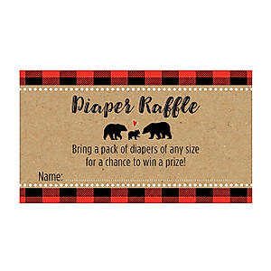 Lumberjack Buffalo Plaid Baby Shower Diaper Raffle Cards - 24 count