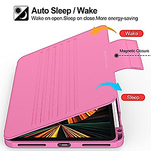 OCYCLONE Protective Case Compatible with iPad Pro 11 inch 3rd 2nd Generation 2021 2020, 6 Viewing Angles Magnetic Stand with Pencil Holder Smart Auto Wake Sleep, Pink