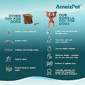AmeizPet Bacon Flavor Gorilla Dog Chew Toy for Medium & Large Breed Dogs, Indestructible Durable Long Lasting 100% Nylon Dog Chew Toy for Aggressive Chewers - Dog Toy to Keep Them Busy