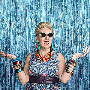 Twinkle Star 2 Pack Photo Booth Backdrop Foil Curtain Tinsel Backdrop Environmental Background for Birthday Party, Wedding, Graduation, Christmas Decorations (Light Blue)