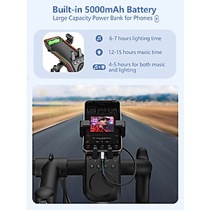 Weduda Multifunctional Bike Phone Holder,Portable Bluetooth Speaker with Microphone and LED Lighting, External Bicycle Bell, 5000mAh Power Bank - Ideal for Adult Road & Mountain Cycling