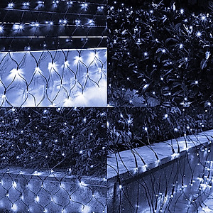 Dazzle Bright Christmas Net Lights, 360 LED 12FT x 5 FT Green Wire Waterproof Connectable String Lights with 8 Modes, Christmas Outdoor Lights for Bush Garden Party Wedding Holiday Decoration (White)