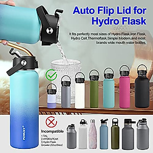 PUWUXY Auto Flip Lid for Hydro Flask Wide Mouth 12, 16, 18, 20, 24, 32, 40, 64oz, Splash Proof Coffee Lid Compatible with Simple Modern, Takeya, Iron Flask and More Top Water Bottle Brand - Black