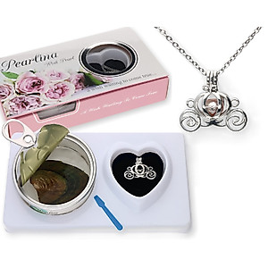 Pearlina Princess carriage Cultured Pearl Oyster Necklace Set Silver-tone Cage w/Stainless Steel Chain,18