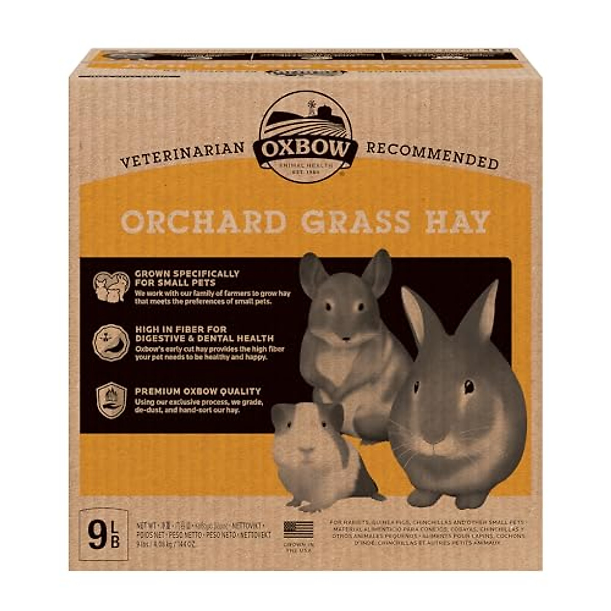 Oxbow Animal Health Orchard Grass Hay - All Natural Grass Hay for Chinchillas, Rabbits, Guinea Pigs, Hamsters, Gerbils & Other Small Pets - Fiber Rich- Grown in the USA- 9 lb.