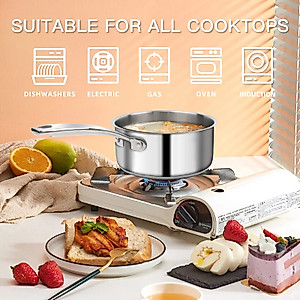 Flamingpan 1.5QT Stainless Steel Saucepan with Glass Lid, Small Pot for Cooking Soups, Sauces, Durable, Rust-Resistant & Non-discoloring Pot with Lid, Sauce Pan & Easy to Clean