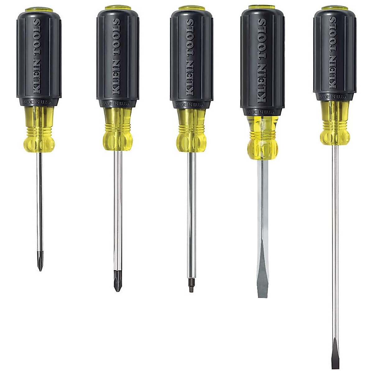 Klein Tools 80031 Screwdriver Set, 5-Piece Kit Includes 2 Slotted, 2 Phillips and 1 Square Tip Screwdriver, Cushion Grip Comfort