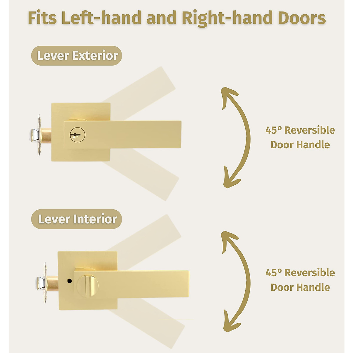 Mega Handles Entry Combo I Entry Lever Door Handle and Single Cylinder Deadbolt Lock and Key Combo Pack - Heavy Duty Square Locking Lever Set for Left or Right-Handed Doors - Satin Brass