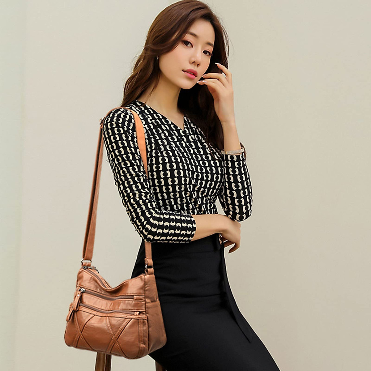 SENYUNI Ladies Handbags Soft PU Leather Crossbody Bags for Women Multi Pocket Waterproof