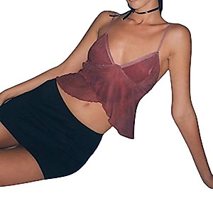 NZNDSHD Women Y2k Spaghetti Strap Crop Tank Tops Sexy Sleeveless V-Neck Cami Corset Tops Summer Backless Mesh Crop Tops (Pink Print, M)