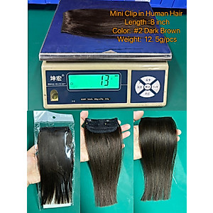 FEIPRO Real Remy Human Hair Clip in Hair Extensions Short Straight Thick Double Weft One Piece Hair Pieces for Thinning Hair Invisible Hairpin Increase Women Men Hair Volume 8 inch#2 Brown