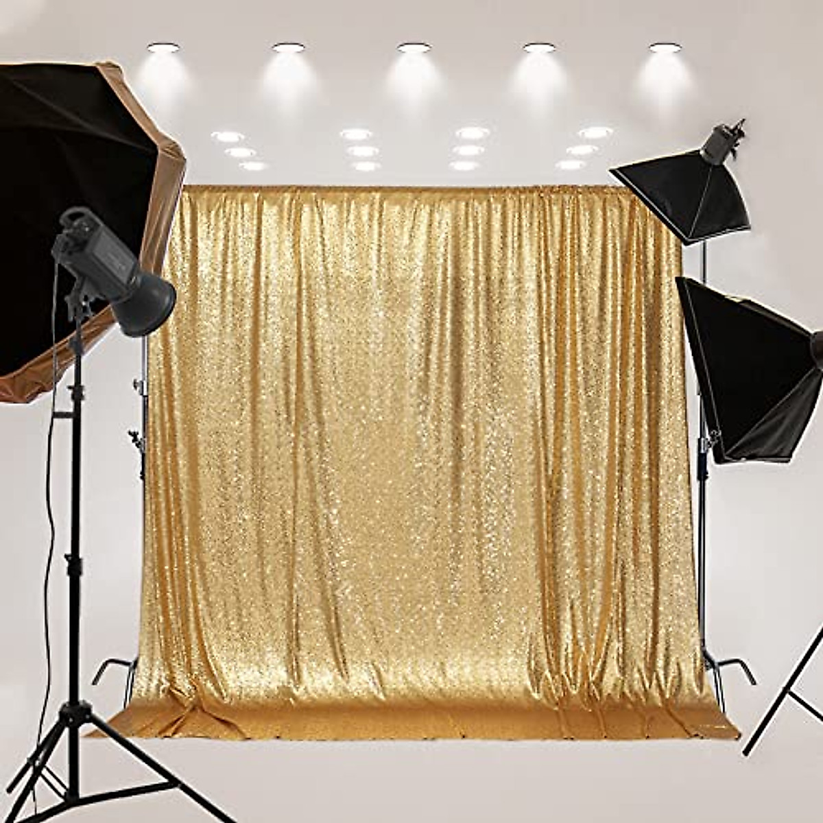 Eternal Beauty Sequin Backdrop 10x10, Glitter Photo Backdrop Curtain for Wedding Birthday Baby Shower Event Decor (Gold-10x10 Ft)