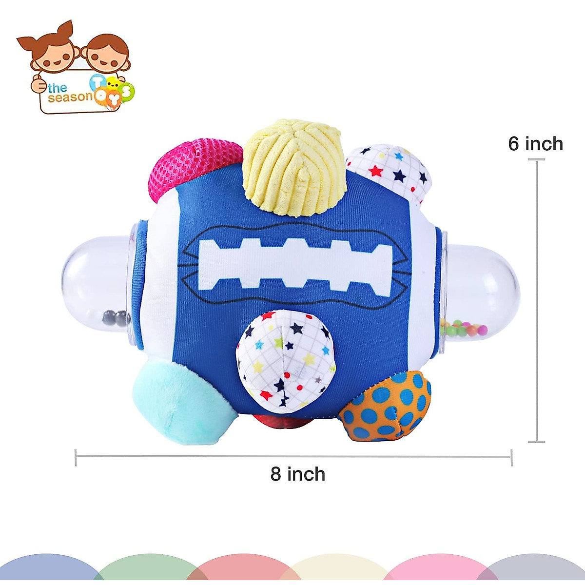 The Season Toys Football Bumpy Ball for Baby Cognitive Developmental, Baby Boys & Girls – Newborn to 36 Months Sensory Football Rattle Toy, Blue