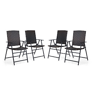 PHI VILLA Rattan Patio Dining Chairs Set of 4,Outdoor Wicker Sling Chairs,Foldable Patio Dining Chairs for Garden,Backyard, Lawn, Porch, Poolside and Balcony,4 Packs