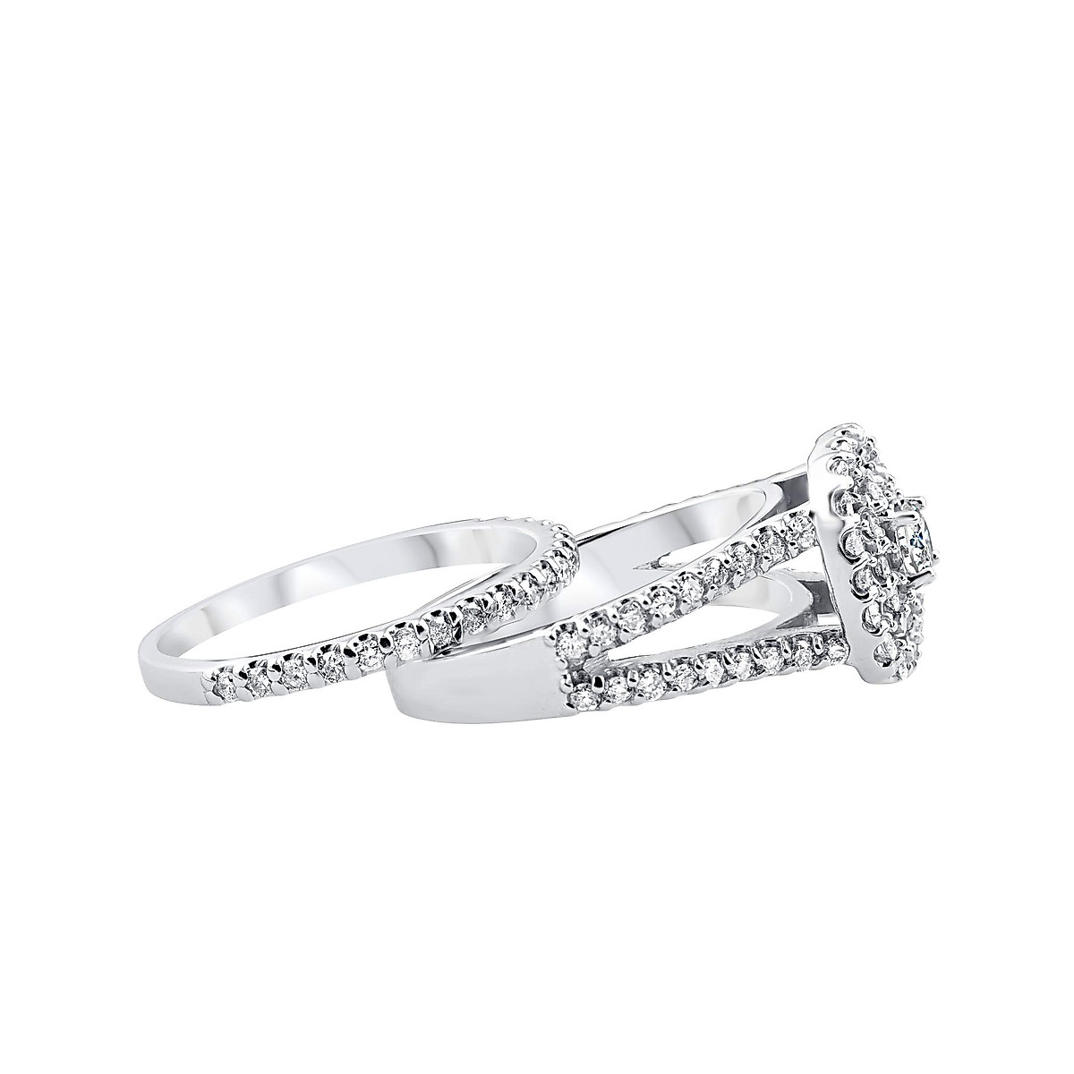 1Ct Lab Grown Diamond Cushion Halo Engagement Wedding Ring Set 10K White Gold - Size 7