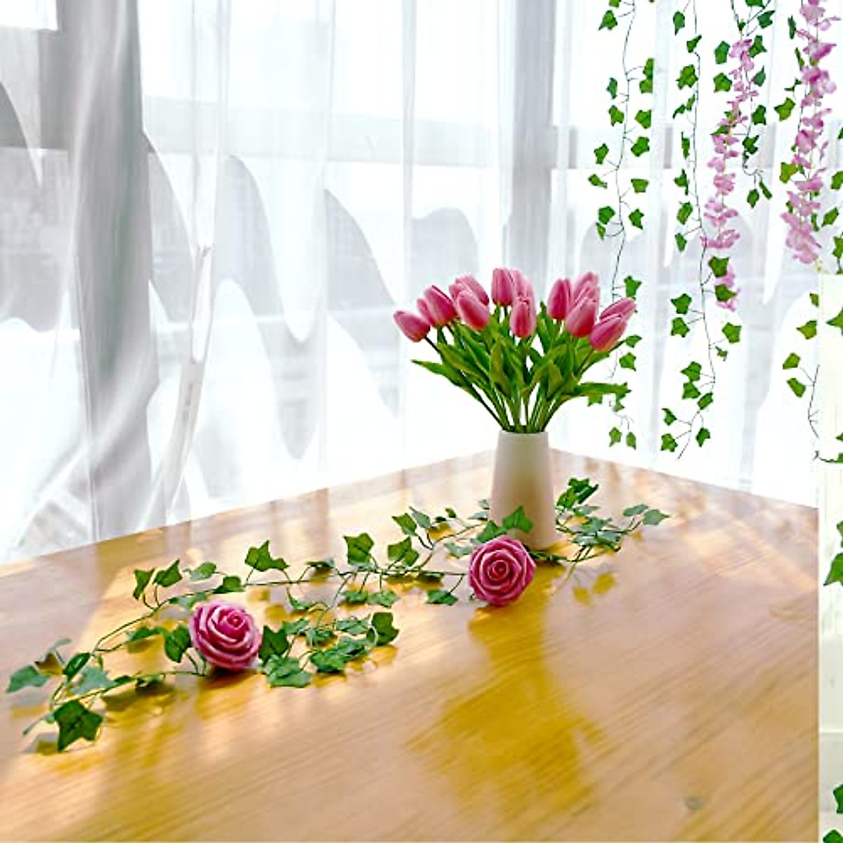 Mandy's 12pcs Fake Vines Artificial Ivy Leaves, Silk Ivy Garland Hanging Plants for Home Kitchen Wedding Wall Decor