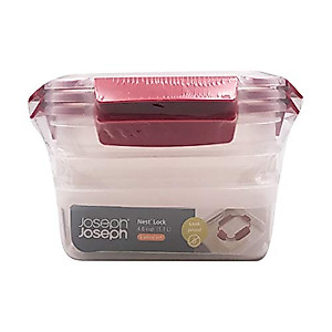 Joseph Joseph Nest Lock Plastic BPA Free Food Storage Container Set with Lockable Airtight Leakproof Lids, 6-Piece Set/37oz, Red