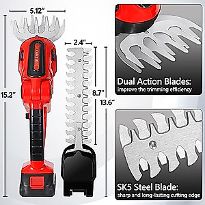 Cordless Grass Shear & Hedge Trimmer Handheld Shrub Grass Trimmer Grass Cutter Electric Hedge Shear with Battery and Charger