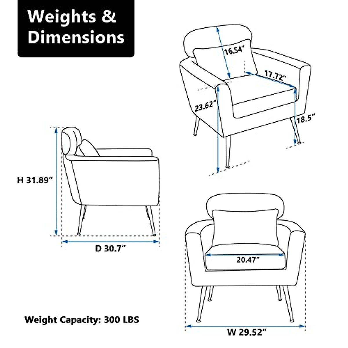 mikibama Mid Century Modern Accent Chair Upholstered Reading Chair Armchair with Throw Pillow Armchair Side Chair for Living Room Bedroom Dorm Room Office (Beige, Chenille)