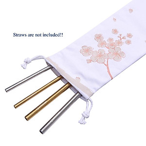 Pink Sakura Travel Carrying Case for Reusable Metal Stainless Steel Bamboo Silicone Drinking Straws/Cutlery/Brush/Chopsticks Pouch by Quotidian (Canvas)