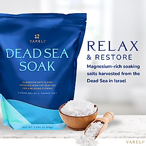 Yareli Dead Sea Bath & Foot Soak, Unscented Magnesium Bath Salt Flakes, Alternative to Epsom Salt, 5lbs with Over 250,000mg of Elemental Magnesium Per Bag
