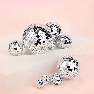 10pcs Disco Ball Cake Toppers, 5 sizes Mini Disco Balls sliver Disco Theme Accessories for Birthday Cake Party 70s Theme Party Favor Cake Disco Ball Party Decorations