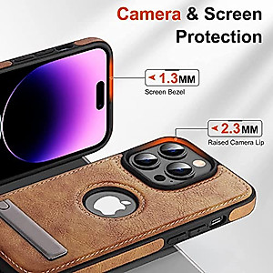 WTCASE for iPhone 14 Pro Max Leather Case, Thin Flexible Soft Grip Luxury Vgean Cover for Men, Protective Slim Kickstand Shockproof Phone Cases Compatible with iPhone 14 Pro Max(2022) 6.7" (Brown)