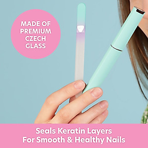 Glass Nail File with Case, Czech Glass Fingernail Files, Manicure Nail File for Natural Nails, Expert Precision Filing + Smooth Finish - Bona Fide Beauty Pastel Premium Nail Filer