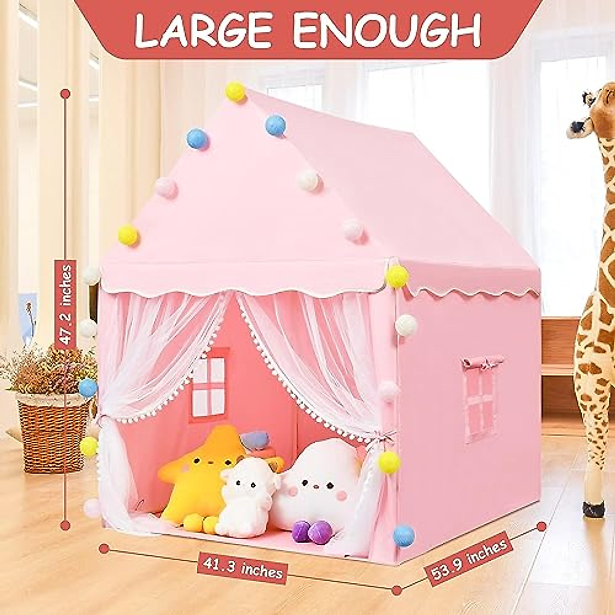 SIFREAW Foldable Kids Play Tent Canvas Children Tent Large Kids Playhouse, Indoor Outdoor Play Tent for Girls & Boys
