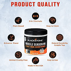 Blackstone 2-IN-1 Griddle & Cast Iron Seasoning Conditioner 6.5 OZ– Effective Seasoning Rub Formula – Food Safe – Easy to Use Cleaner & Conditioner – with Satisfying Customers Travel Tissue Pack