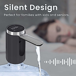 KIARYUOLL Water Dispenser for 5 Gallon Bottle, Rechargeable Water Pump - Foldable Water Spout for 5 Gallon Bottle, Long-Lasting,Smart LED Display, Portable Water Dispenser for Home & Outdoor (Black)