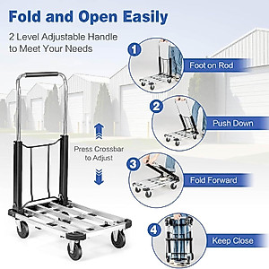 Generic Heavy Duty Flatbed Trolley Foldable Handling Truck Universal Brake Wheel Loading Moving Trolley for Warehouse Use