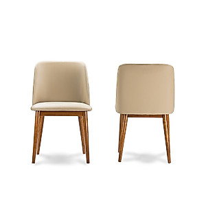 Baxton Studio Lavin Mid-Century Dark Walnut Wood and Beige Faux Leather Dining Chairs (Set of 2)