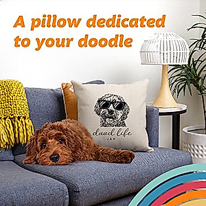 Pattern Pop - Personalized Doodle Throw Pillow - 18”x18” Dog with Glasses Pillow - Great for Gifting - Pillow Personalized for You - Made to Celebrate Your Pup - Linen