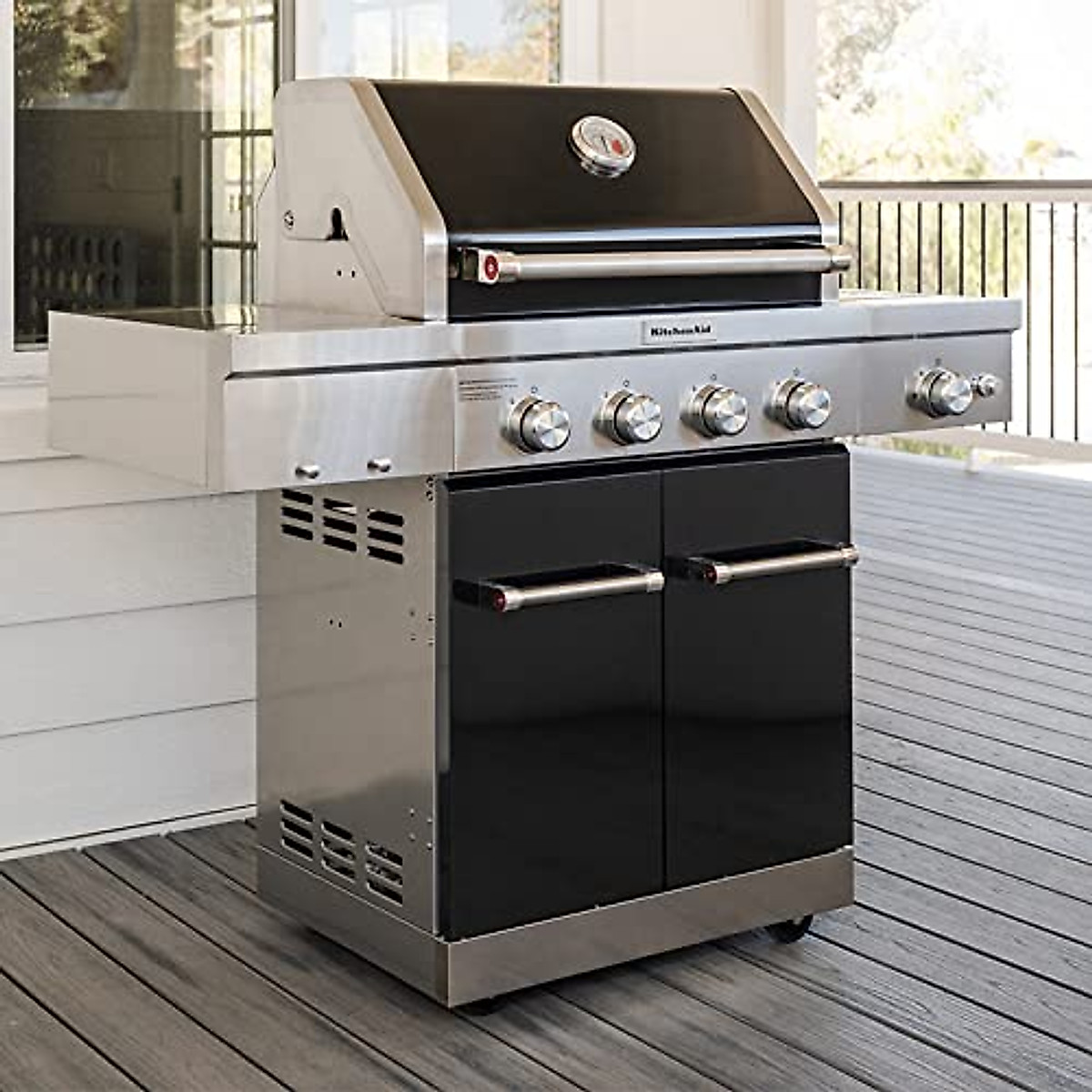 KitchenAid 720-0954L 4-Burner Stainless Steel Free Standing 55000 BTU Propane Gas Grill with Black Cabinet and Side Burner