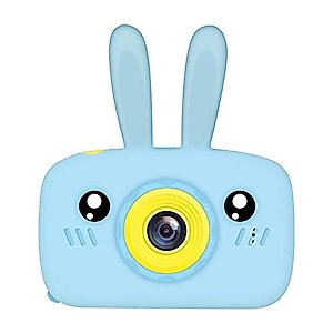 Kids Camera, Rabbit Shape Video LCD Screen Kid Camera, Kids Camera for Girls, USB Data Transfer Kids Digital Camera, Battery Powered Toddler Camera Blue
