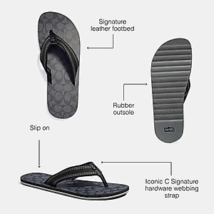 Coach Men's Signature Webbing Flip Flop, Charcoal/Black, 12