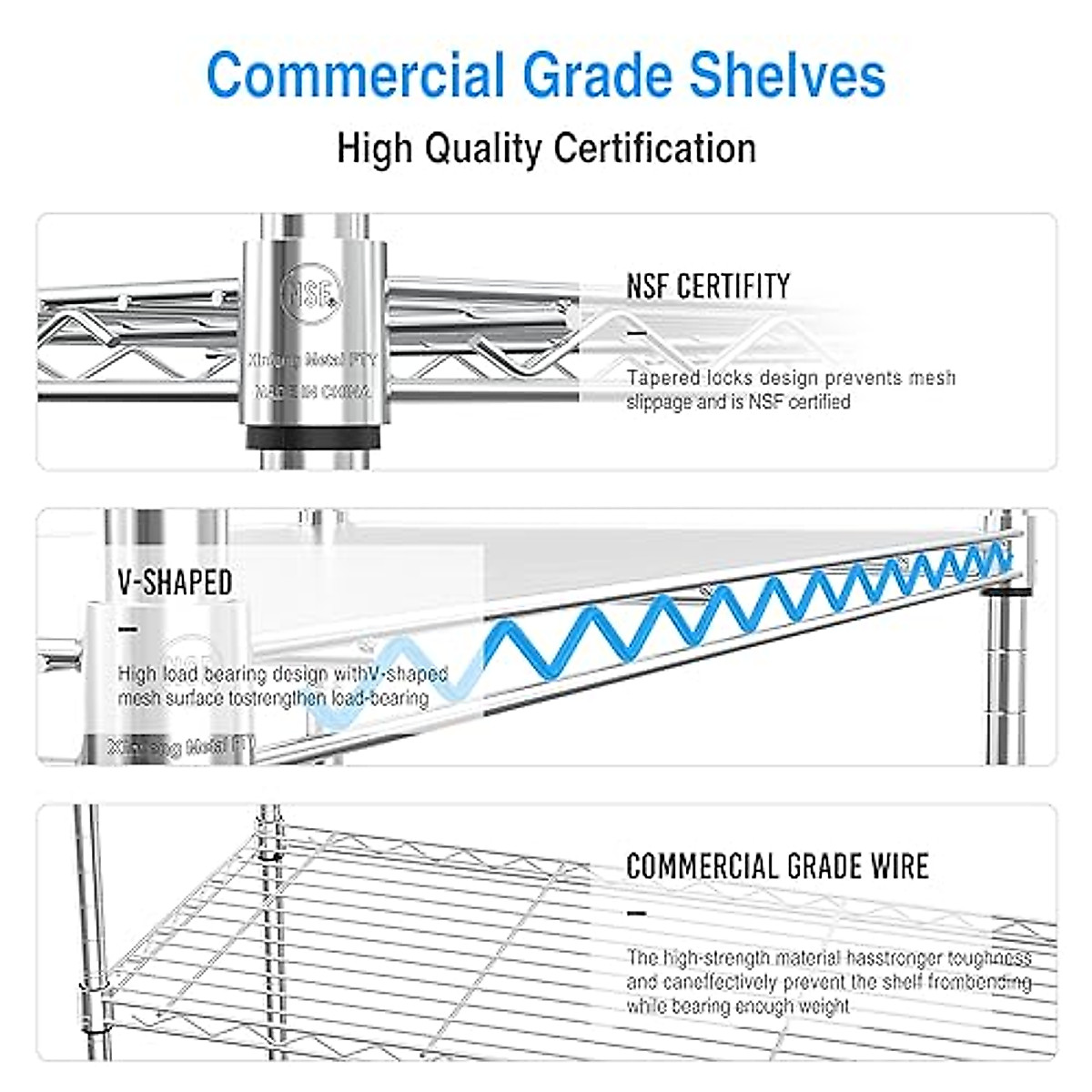 5 Tier NSF Wire Shelf Shelving Unit, 14 x 30 x 60 Inch 750lbs Capacity Adjustable Storage Metal Rack with Wheels/Leveling Feet & Shelf Liners, Ideal for Kitchen, Office Home and More - Chrome Set of 2