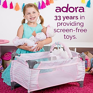 Adora Pack-N-Play Deluxe Baby Doll Crib & Easy to Convert Changing Table Set, Includes Storage Box and Removable Diaper Pad, Holds Most Dolls up to 20”, Perfect Gift for Ages 3+