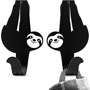 5th EGG Over-The-Cabinet Door Hooks, Sloth Animal Design, Fun Accessories for Kitchen and Bathroom; 2-Pack, Metal